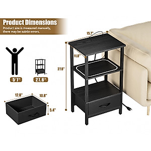 LED Nightstand with Charging Station, 2024 Updated Night Stand with Touch Switch Unlimited Dimming Double-Layer Control, Small Night Light Side Tables, Bedroom End Table, Bed Side Table(Black)