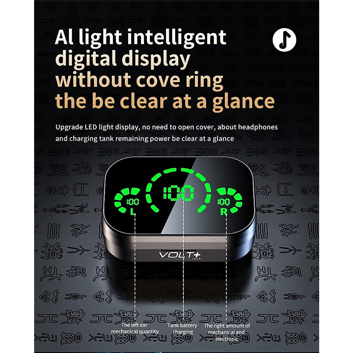 VOLT+ Plus TECH Wireless V5.3 LED Pro Earbuds Compatible with Oppo Find N2 Flip IPX3 Water & Sweatproof/Noise Reduction & Quad Mic(Black)