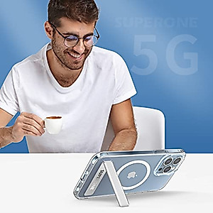 SUPERONE Crystal Clear Mag-Safe Case with Stand Designed for iPhone 13 Pro Case, [Magnetic Strength Enhanced] [Not Yellowing] [Military Grade Drop Protection] Protective Phone Case 6.1 inch