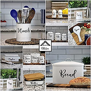 Home Acre Designs Kitchen Utensil Holder - Farmhouse Crock for Countertop Utensils, Black & White