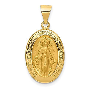 IceCarats 14K Yellow Gold Our Lady of Miraculous Medal Blessed Virgin Mary Necklace Charm Pendant 27.5mm x 14mm Only