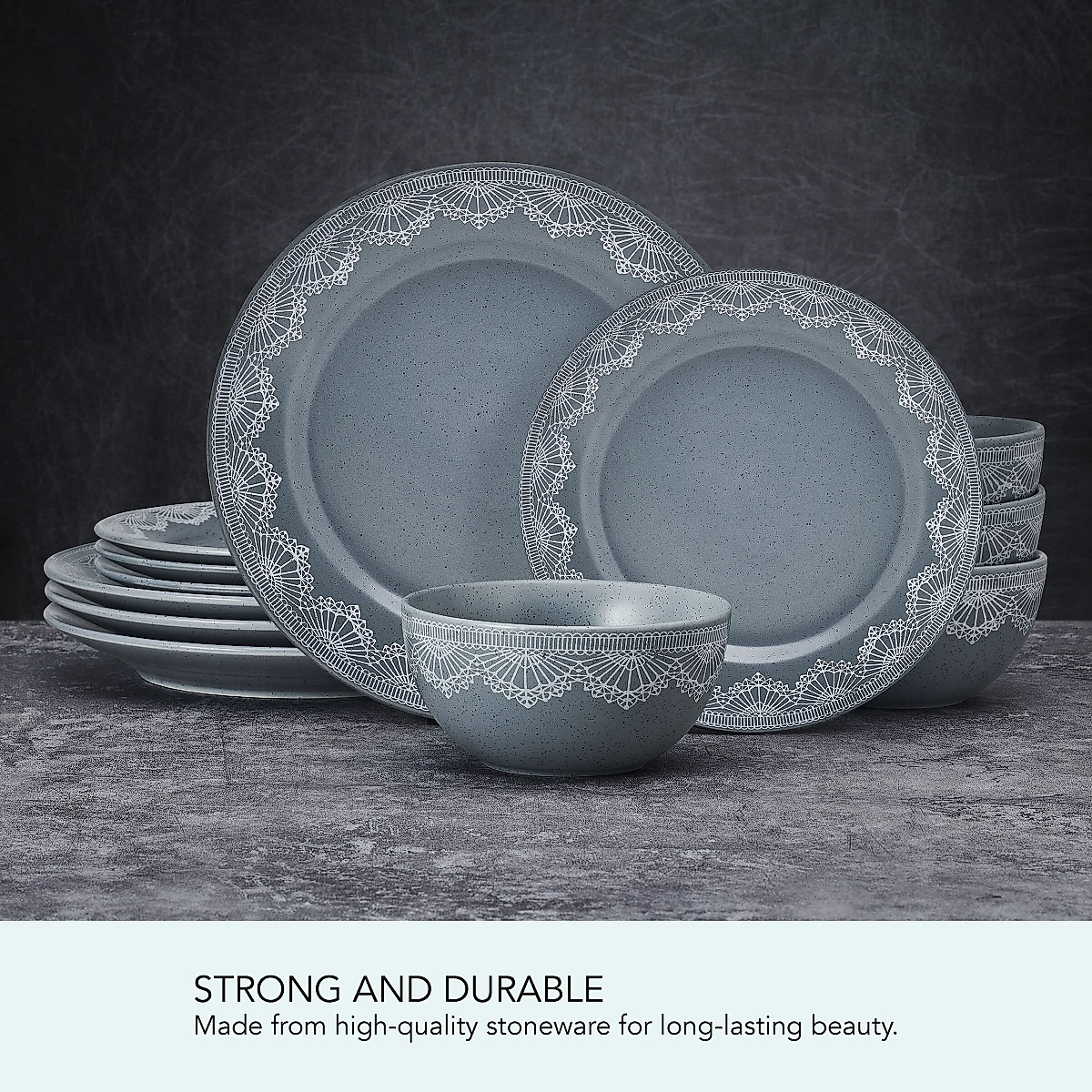 Pfaltzgraff Valerie 12 Piece Dinnerware Set, Service For 4, Blue