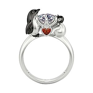 Women Penguin Solitaire Rings Engagement Rings Cubic Zirconia Bridal Wedding Bands Exquisite Jewelry (A, One Size)