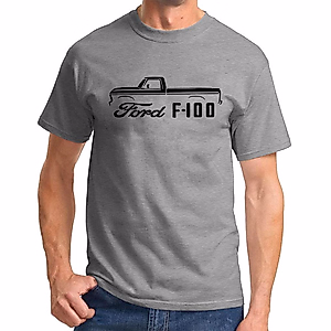 1973-77 Ford F100 Pickup Truck Classic Outline Design Print Tshirt Medium Grey