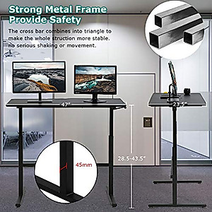 Adjustable Standing Desk, 47" Computer Desk Height Converter Desk Computer Workstation Large Desktop Stand Up Desk Ergotron Laptop Sit-Stand Desk Fit Dual Monitor for Home Office,Black