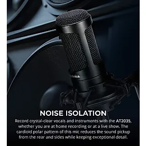 blucoil Audio Technica AT2035 Cardioid Condenser Microphone Perfect for Studio, Podcasting & Streaming, XLR Output Bundle Boom Arm Plus Pop Filter, and 2-Pack of 10-FT Balanced XLR Cables