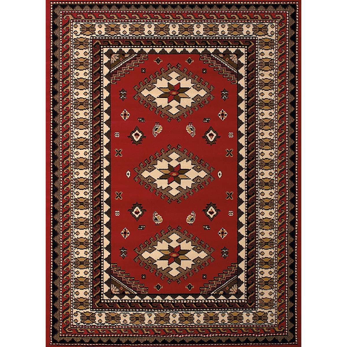United Weavers Dallas Tres Area Rug - Red, 8x11, Southwestern Indoor Area Rug with Bordered Pattern, Jute Backing
