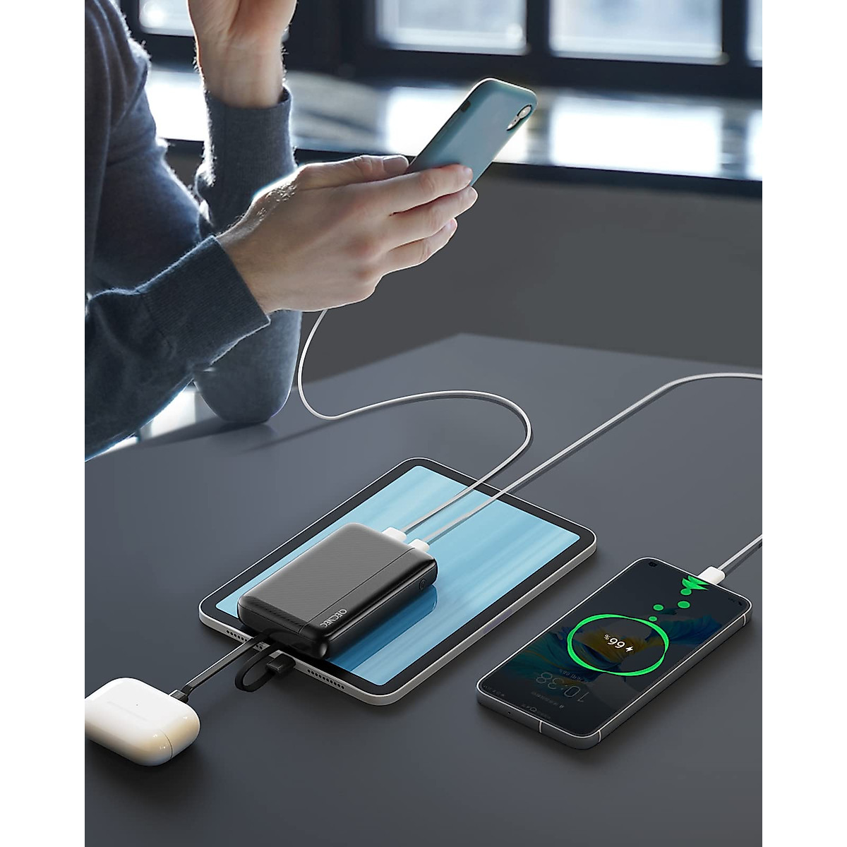 Qecvec Portable Charger with Built in Cords, Ultra-Compact 22.5W PD & QC 3.0 Fast Charging 10000mAh USB C Power Bank,Small LED Display Phone Battery Pack with Cable Compatible with iPhone,Samsung