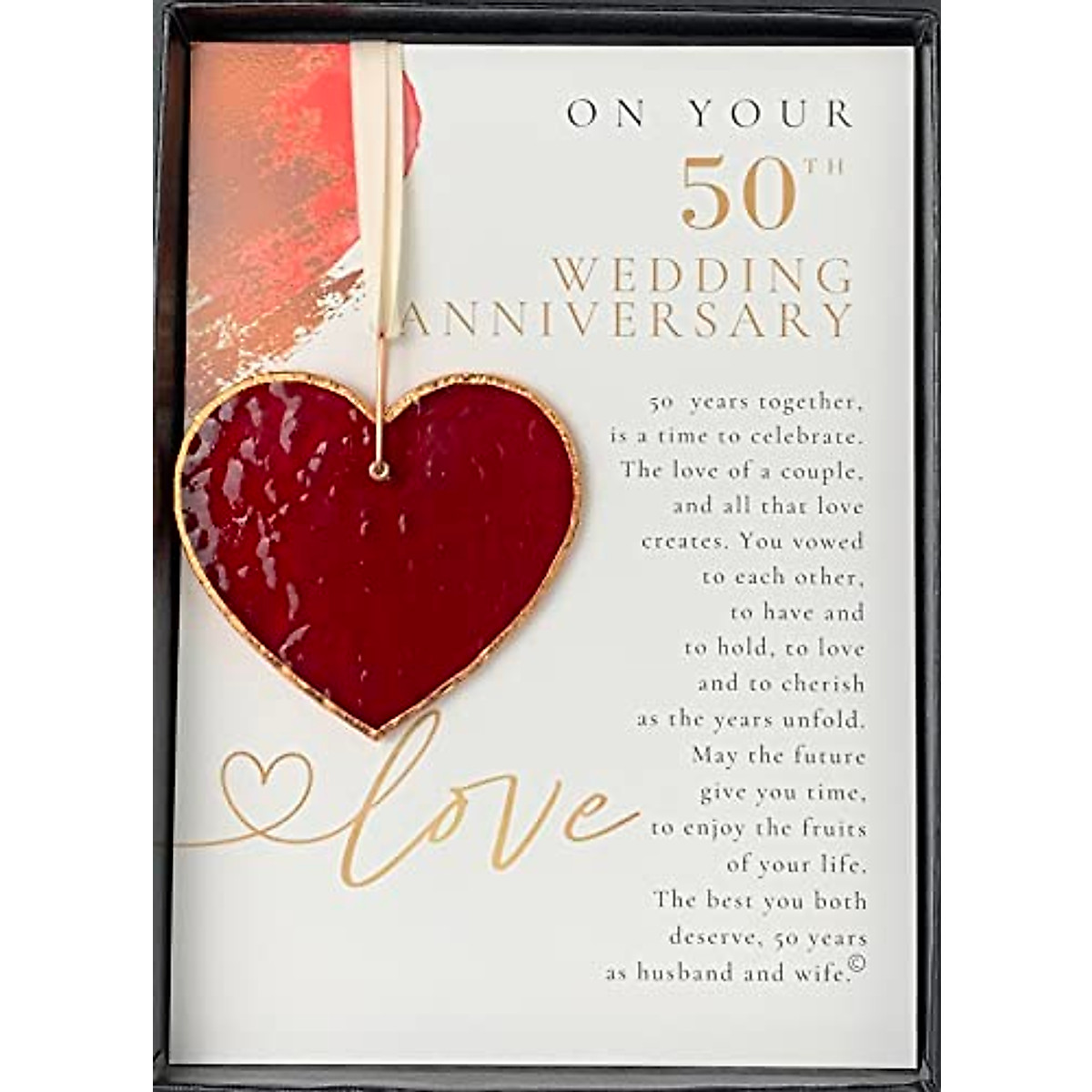 On Your 50th Wedding Anniversary: Beautiful Stained Glass Heart; a Sentimental and Meaningful Keepsake Ornament for The Married Couple - Handmade in USA