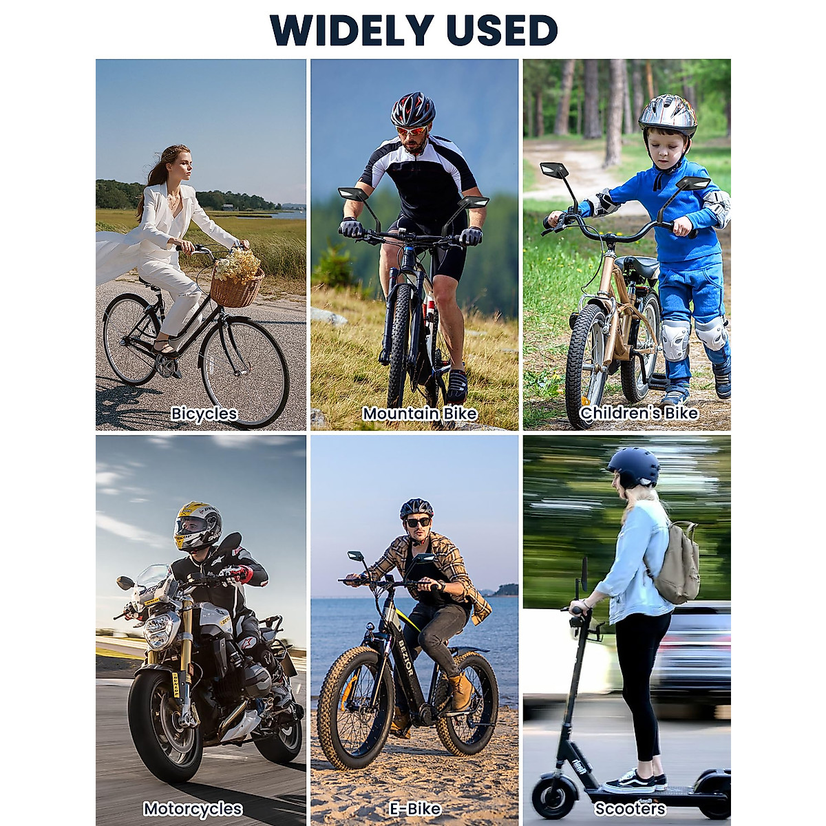 ROTOPATA Bike Mirror Handlebar Mount 1 Pair, 360° Adjustable HD Scratch Resistant Glass Lens, Safe E-Bike Mirror, 21-32mm Handlebar, Bicycle Mirrors Accessories for Ebike Mountain Road Bike Scooter