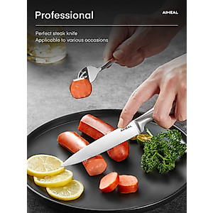 Aiheal Steak Knives, Stainless Steel Steak Knives Set of 12, Never Needs Sharpening Dinner Steak Knife Set, 4.5 Inch Sharp Micro Serrated Steak Knives