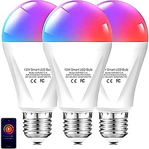 13W Smart Light Bulb(120W Equivalent)Wixann A19 E26 1300Lumens LED Color Changing Light Bulbs, adjustable 16 Million DIY Colors and Music Sync 2700K-6500K WiFi Bulbs Work with Alexa, Google Home-4Pack