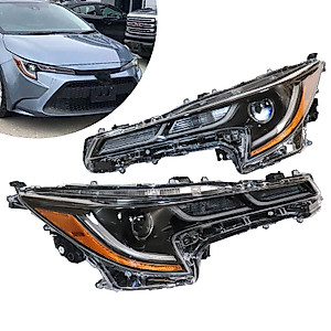 Guaopom LED Car Headlights Headlamp Drivers Passengers Side Car Headlights Compatible With For Toyota Corolla 2020-2021 Black Housing Halogen Lamp Left Right Side Headlamp Direct Replacement (L+R)