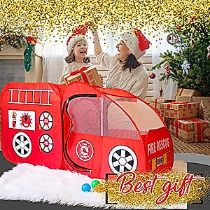 Kiddey Fire Truck Play Tent for Kids - Firetruck Tents with Sirens and Fireman Sound Button for Girls, Boys, & Toddlers Gifts - Red Fire Engine Pop Up Playhouse for Toddler - Indoor & Outdoor