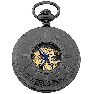 Gotham Men's Gunmetal 17 Jewel Half Hunter Mechanical Pocket Watch # GWC14036BBK