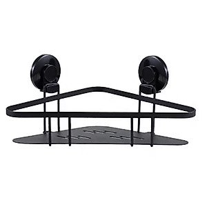 MP PowerGrip RustFree Black Powder Coated Steel Corner Bathroom Shower Shelf, Basket, Caddy Power Suction 4.8 x 5x 3.4 in