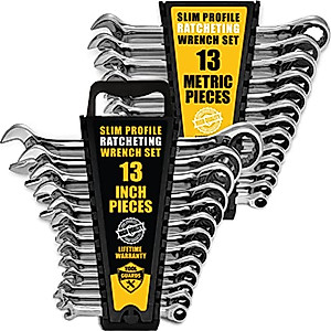 TOOLGUARDS Ratcheting Wrench Set 26 Pieces INCH/MM slim profile with Rack Organizer - Wrenches - 100% Lifetime Satisfaction Guarantee