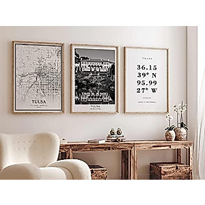 Dear Mapper Tulsa United States View Abstract Road Modern Map Art Minimalist Painting Black and White Canvas Line Art Print Poster Art Line Paintings Home Decor (Set of 3 Unframed) (12x16inch)