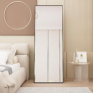 Full Length Full Body Mirror Wall Mirror Standing Mirror with Aluminum Alloy and Rectangle Design for Bedroom Living Room, 65” X 24” Black