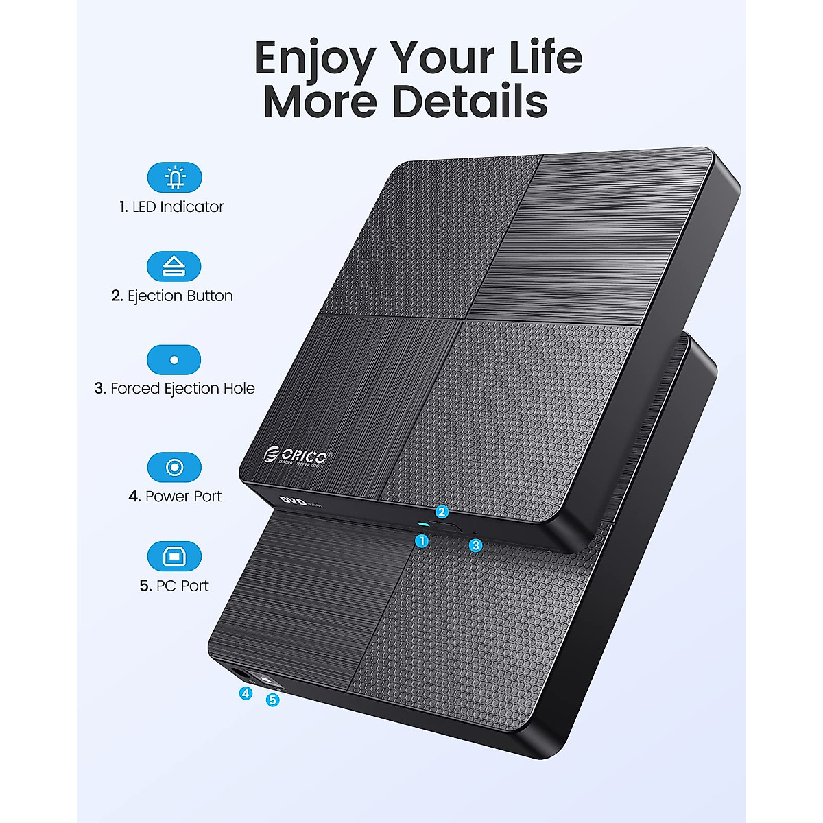 ORICO External CD/DVD Drive Burner Portable CD/DVD +/-RW Drive/DVD CD ROM Rewriter Compatible with Laptop Desktop PC Windows Mac Pro MacBook-ORU2-01