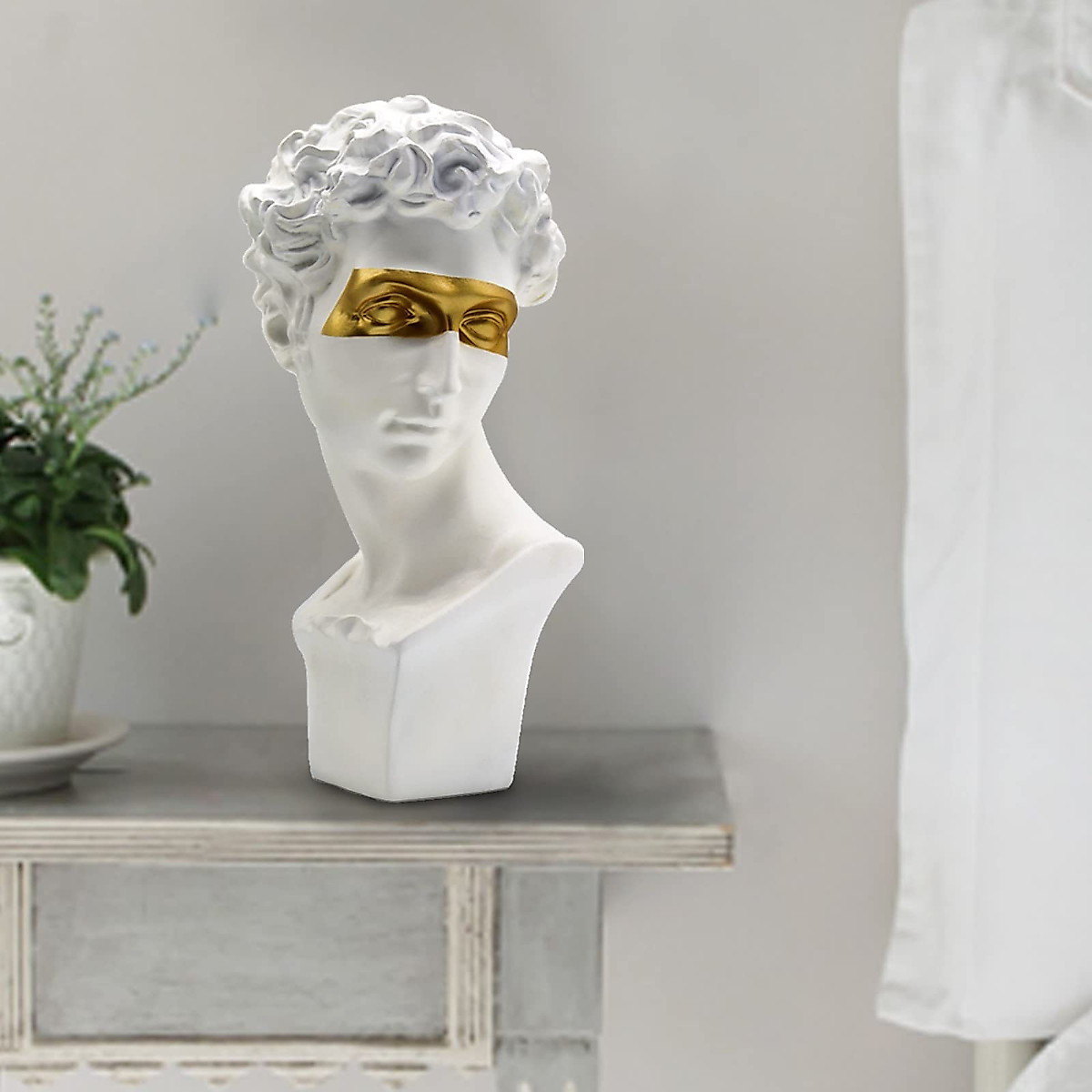 aboxoo David Statue of Greek Statues for Home Decor,Classic Bust Statue White and Gold,Resin Figurines for Office Classic Greek Mythology Decor, Resin Figurines for Office Shelf Decor(White)