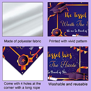 Labakita The Tassel was Worth The Hassle Backdrop, 2023 Graduation Backdrop Decor, College Graduation Party Decorations, We are so Proud of You Sign（Purple）
