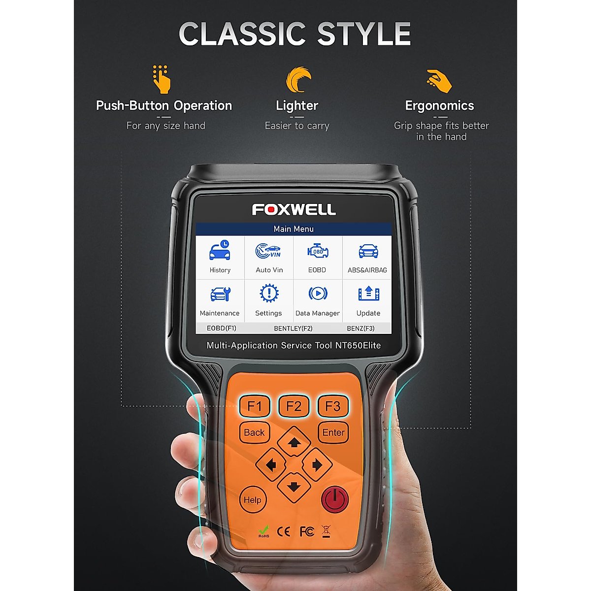 FOXWELL NT650 Elite OBD2 Scanner, 25 Resets, ABS SRS Scan Tool, ABS Bleeding SRS Airbag Bidirectional Code Reader, Oil SAS BRT EPB TPS Injector Car Diagnostic Tool, NT630 Plus Upgrade
