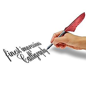 Calligraphy Pen Set | Antique Burgundy Feather French Quill Kit with 5 Extra Nibs, Bottled Dip Ink & Elegant Storage Case | Learn Islamic Art Arabic Lettering | Best Holiday Gift by FinestImpressions