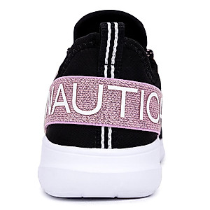 Nautica Youth Girls Athletic Fashion Lace Up Tennis Sneakers-Kappil Metallic-Pink Metallic Black Size-2
