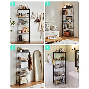 LINSY HOME Upgrade 5-Tier Storage Shelves, Height Adjustable Pantry Shelves with 5 Hooks & Shelf Liners, Metal Shelves for Storage, Storage Shelf Heavy Duty for Living Room, Kitchen, Bathroom