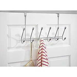 iDesign Orbinni Metal Over the Door 6-Hook Rack for Coats, Hats, Scarves, Towels, Robes, Jackets, Purses, Leashes, 2.13" x 18.19" x 10.81" - Chrome