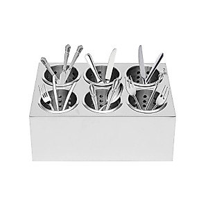 LOYALHEARTDY 6 / 8 Holes Stainless Steel Flatware Utensil Holder Silverware Utensil Holder Commercial Cookware Organizer Storage for Restaurant Kitchen Catering (6 Holes)