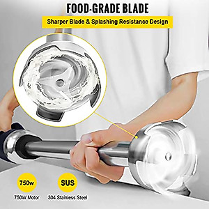 VEVOR Commercial Immersion Blender Variable Speed Heavy Duty Immersion Blender 750 W Commercial Hand Mixer 304 Stainless Steel Hand Blender Commercial with 11.8" Removable Shaft for Kitchen Mixing