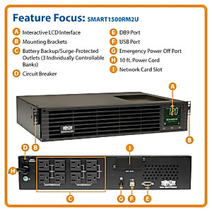 Tripp Lite 1500VA Smart UPS Back Up, Sine Wave, 1350W Line-Interactive, 2U Rackmount, LCD, USB, DB9, 2 & 3 Year Warranties, $250,000 Insurance (SMART1500RM2U)