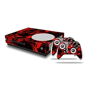 WraptorSkinz Decal Vinyl Skin Wrap Compatible with Xbox One S Console and Controllers - Skulls Confetti Red