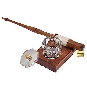 BetterUS 1 Set Dip Pen Wood English Calligraphy Oblique Nib Holder With Desktop Pen Holder,Ink Bottle Container and 5 Nibs