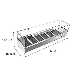 KoolMore SDC-6P-SG Condiment Prep Rail Station with Sneeze Guard, 59 Inch, Silver