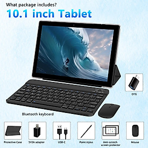 2 in 1 tablet, Android 13 tablets 10 inch, tablet with keyboard mouse foldable protective cover screen protective film Stylus Pen 12GB+128GB/1TB Expand 5G WiFi BT 5.0 WiFi6 Dual camera 6000 mah Tab