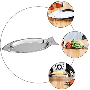 1Pcs sushi plate Stainless Steel Fish Shaped Plate, Metal Oval Fish Serving Platter, Unique Design Serving Tray for Fish, Sushi, Fruit or Cheese, japanese plate 39cm food tray