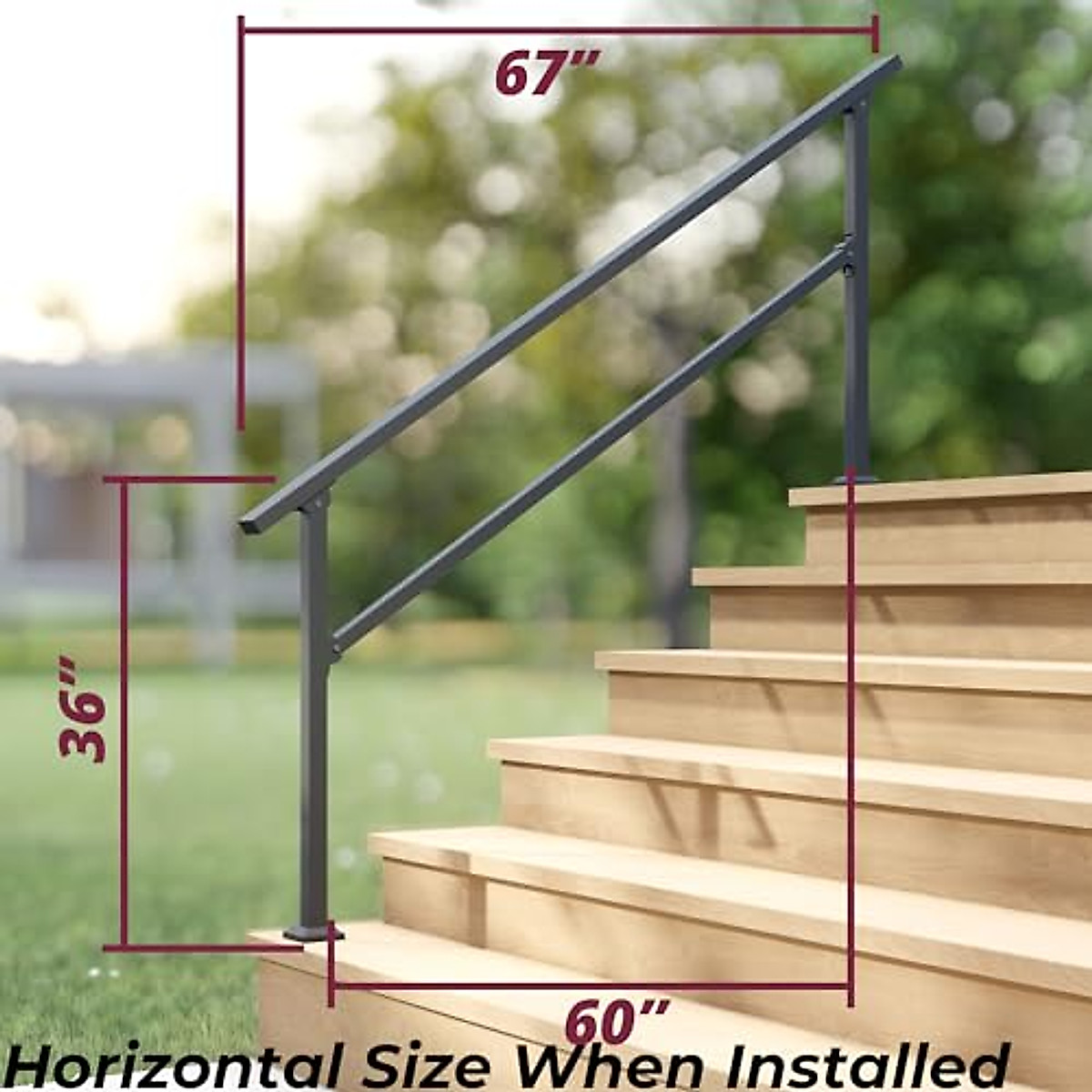 CHR Fence & Rail Hand Rails for Outdoor Steps, 6 Step Railing & Indoor Stair Railing Kit, Railings for Outdoor Steps and Hand Rails for Seniors for Porch Railing & Deck Hand Rail, 5-6 Step Handrail