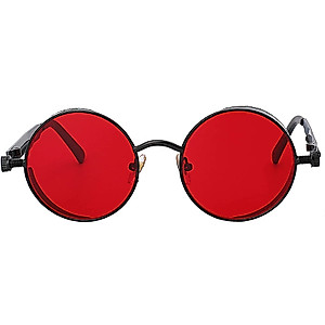 OWL Steampunk Retro Gothic Vintage Hippie Black Metal Round Circle Frame Sunglasses Sea Red Lens
