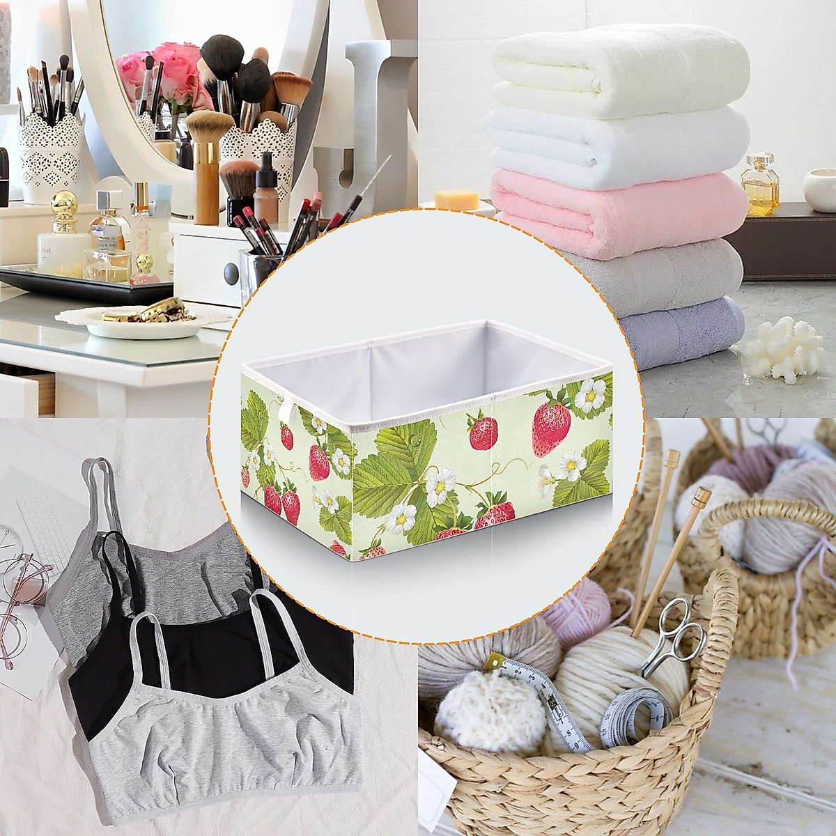 Joisal Strawberry Pattern Design Storage Bins Large Collapsible Full Printed Fabric Storage Bin, Containers for Organizing