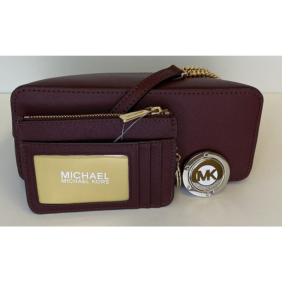 Michael Kors MICHAEL Michael Kors Jet Set Travel MD Dome XCross Crossbody bundled with SM TZ Coinpouch Purse Hook (Merlot)