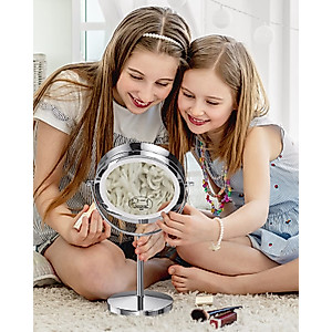 Benbilry Lighted Makeup Mirror with Lights and Magnification 10X/1X, Double Sided 360° Swivel 7" LED Dimmable Vanity Mirror with Touch Control Switch, Battery Operated Cordless Standing Shaving Mirror