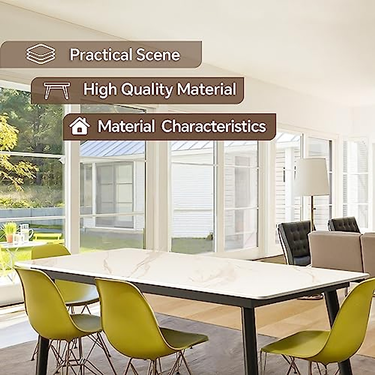 VVSmriti Sintered Stone Dining Table, Metal Legs, a Contemporary Dining Table with Rounded Corner Design - Ideal for Home, Office, and Dining Room - 55x27.5x29.3 Inches, White