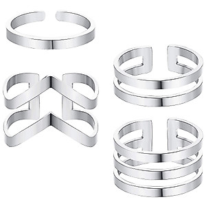 LOYALLOOK 4Pcs 316L Stainless Steel Stackable Knuckle Midi Rings for Women's Minimalist Chevron V Ring Line Adjustable Nail Thumb Ring Set