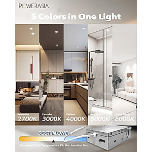POWERASIA 12 Pack 4 Inch Ultra-Thin LED Recessed Ceiling Light with Junction Box, 5CCT Dimmable 2700K/3000K/4000K/5000K/6000K, 9W 850lm Can Killer Downlight-ETL and Energy Star Certified