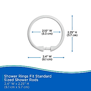 Kenney KN61217 Rust-Proof Smooth Plastic Shower Curtain Rings for Shower Curtain and Standard Shower Curtain Rod, Bathroom Use, Easy to Snap Closure, Easy to Install, Set of 12, White