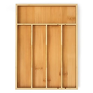 CALM COZY Kitchen Silverware Organizer, Bamboo Drawer Organizer with Adjustable Compartments Utensils Holder