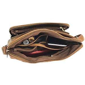 Zzfab Small Multi-pocket Faux Soft Leather Cross Body Purse with Side Organizer Brown